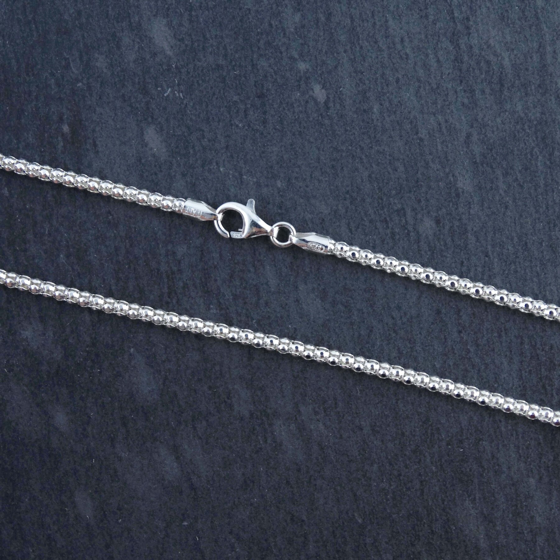 2.5mm Diamond Cut Popcorn Chain Necklace - 925 Sterling Silver - 16" 18 ...