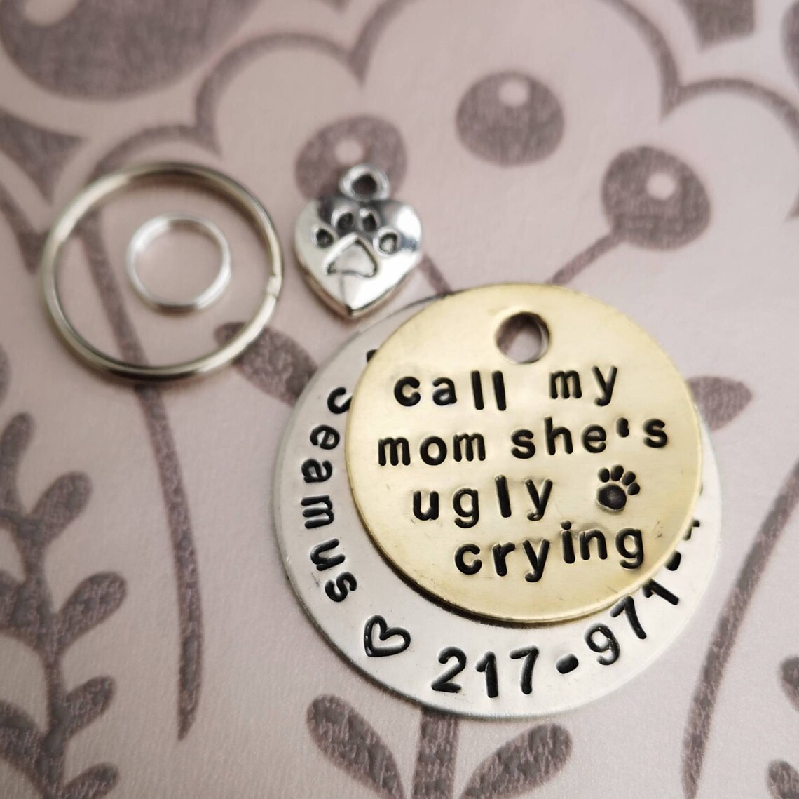 Call My Mom Mum She's Ugly Crying Cat Dog Tag Pet Tag Hand Stamped # ...