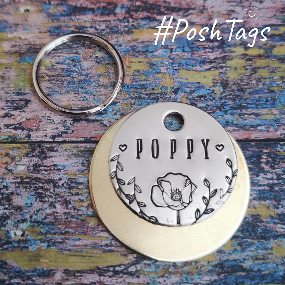 Poppy Flower and Leaves - Cat Dog Pet Tag ID #poshtags Collar Christmas ...