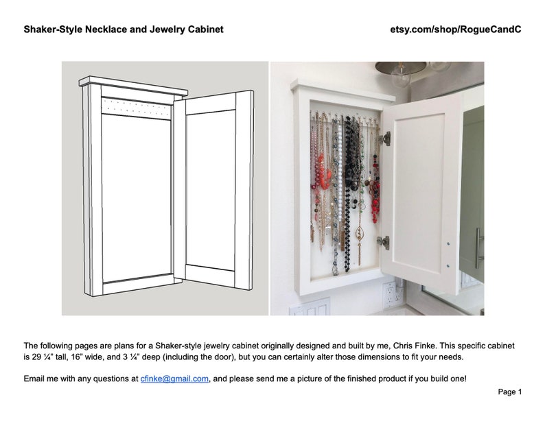 Shaker Style Jewelry Cabinet Plans and Step-by-step Build Guide - Etsy