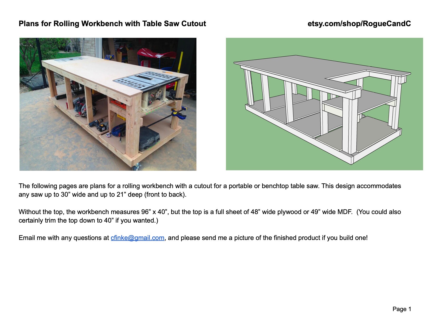 Baupläne für Rolling Bench mit Tischsäge Cutout PDF, SketchUp - Etsy.de
