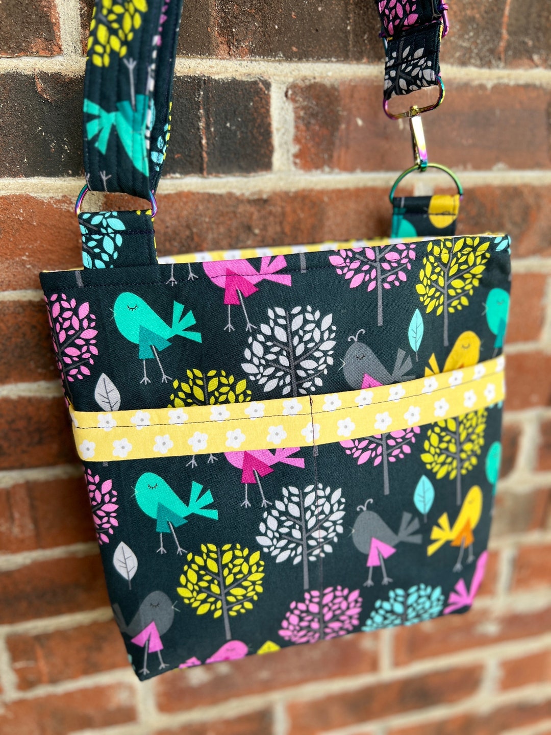 Handmade Bird Crossbody Purse, Colorful Birds and Trees Crossbody Purse ...