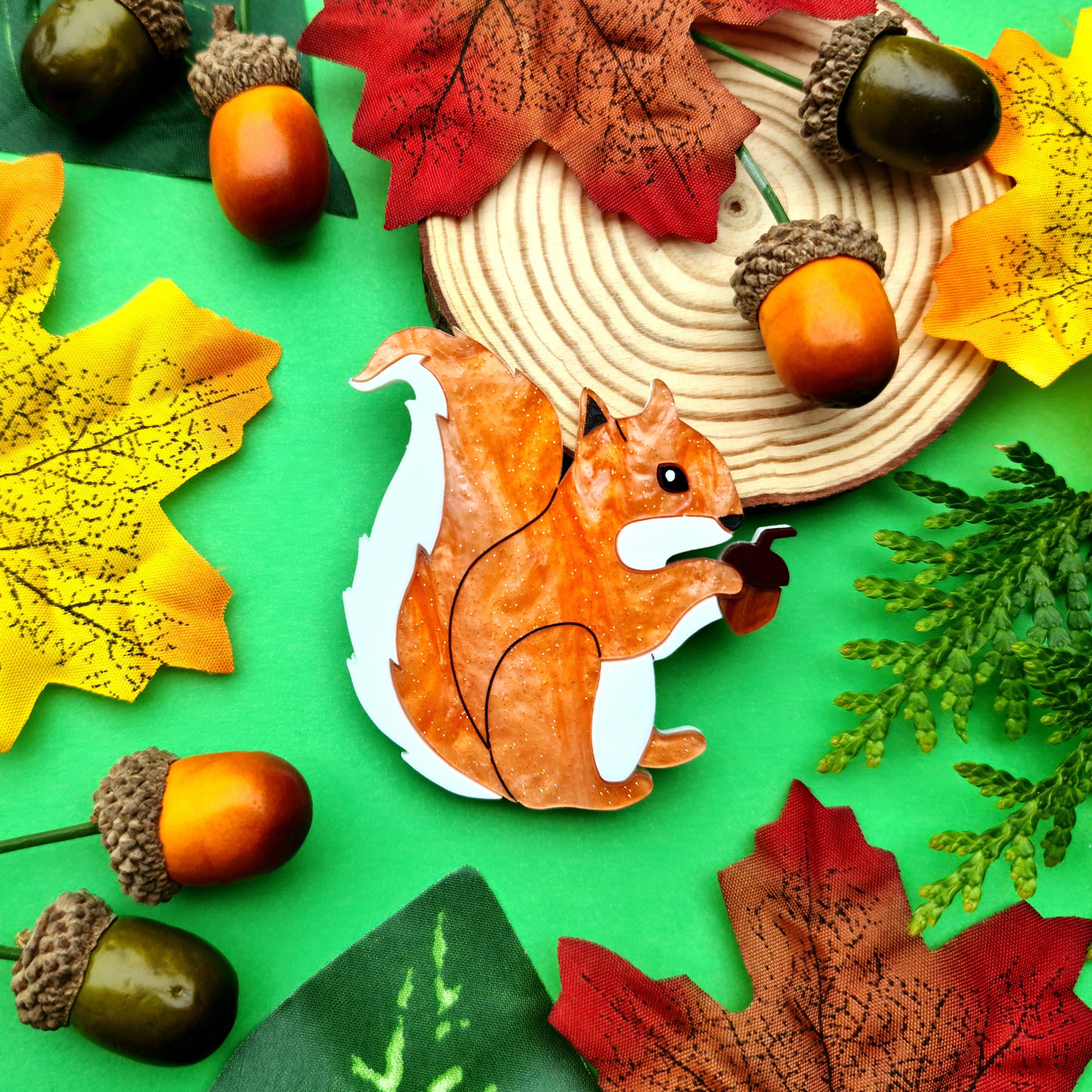 Cyril the Squirrel Brooch / Handmade Acrylic Jewelry Unique / - Etsy UK