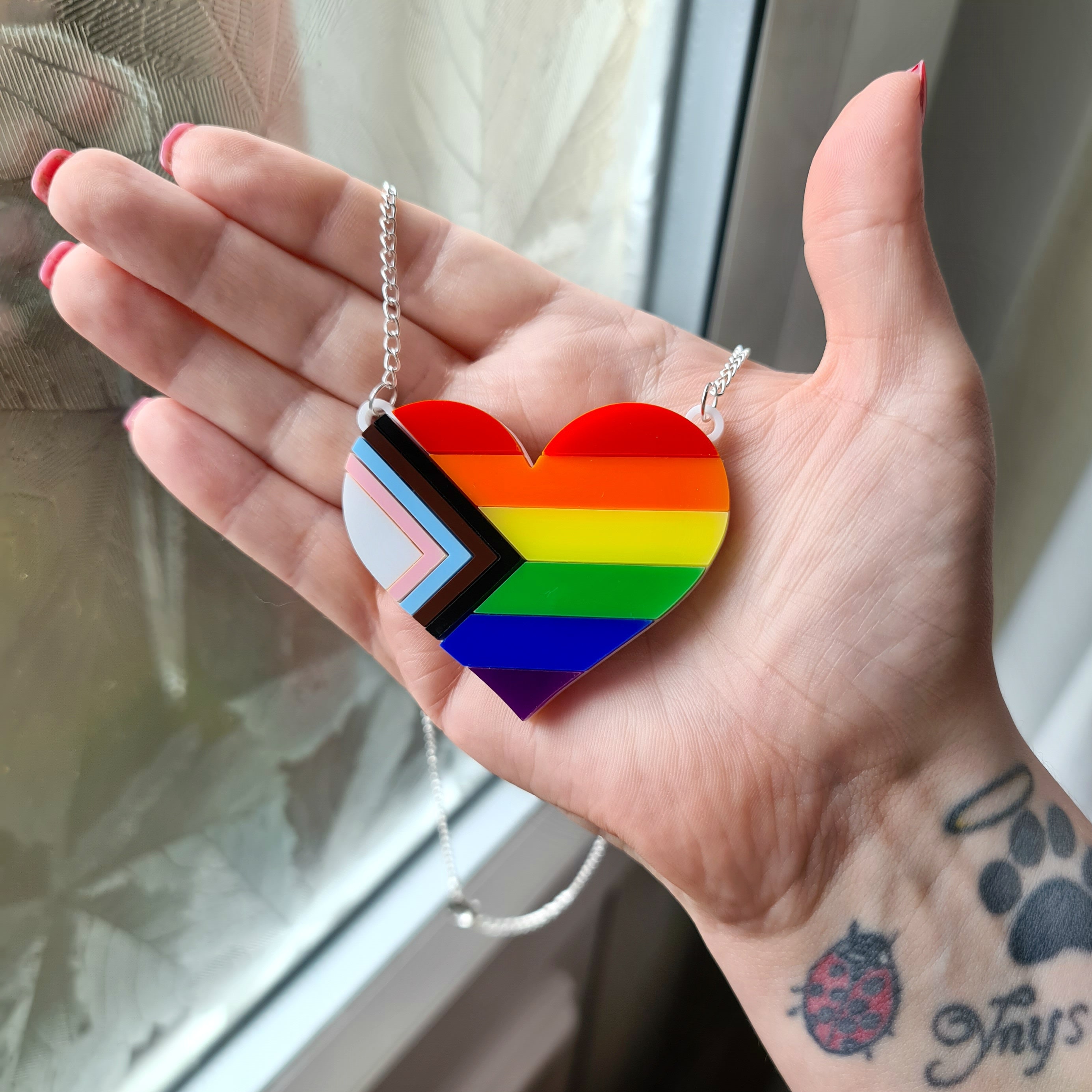 Progress Pride Flag Heart Necklace / Rainbow LGBT Laser Cut - Etsy