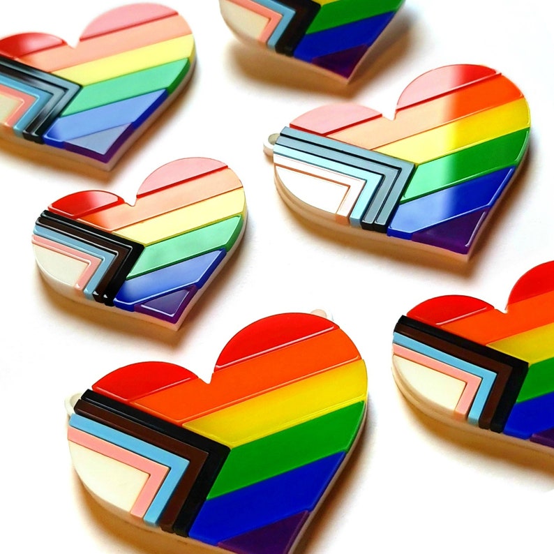 Progress Pride Flag Heart Necklace / Rainbow LGBT Laser Cut - Etsy