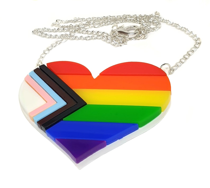 Progress Pride Flag Heart Necklace / Rainbow LGBT Laser Cut Lesbian ...