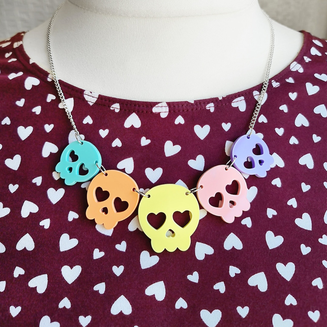 Pastel Skully Gang Necklace / Hearts Eyes Multiple Colours / Kawaii ...