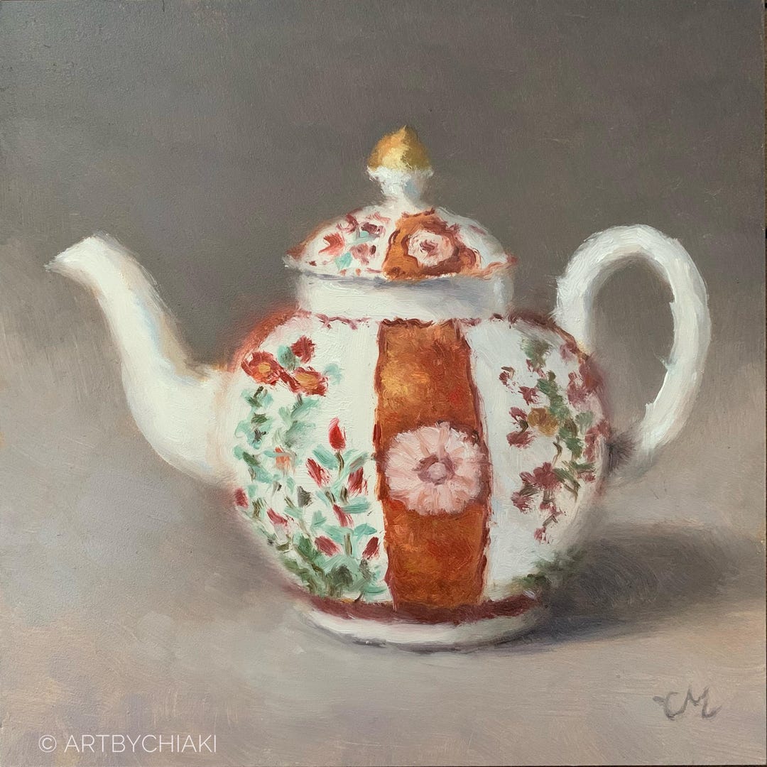 Vintage Chinese Teapot in Oil on 6”x6” Archival Wood Panel (1/8” Thick ...