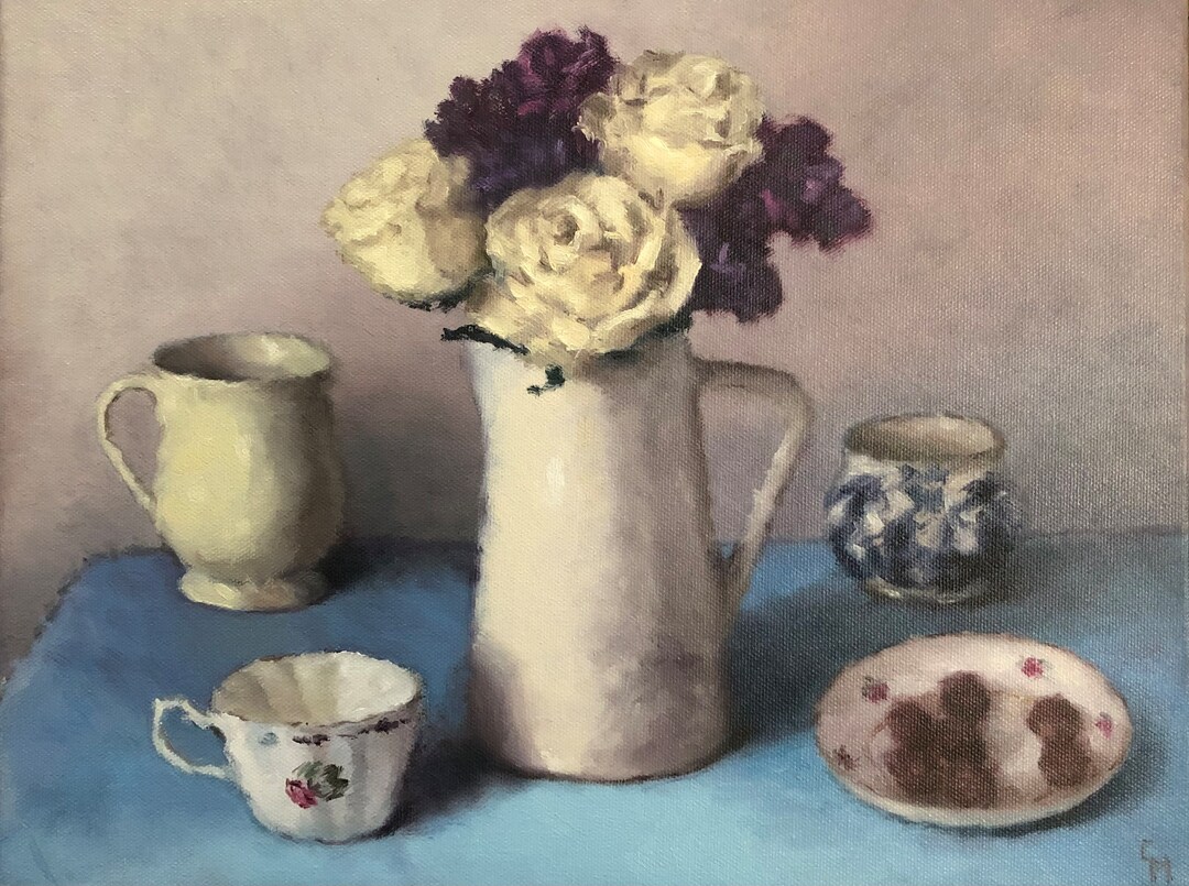 Still Life With White Roses in Oil on 11x14 Stretched Canvas - Etsy