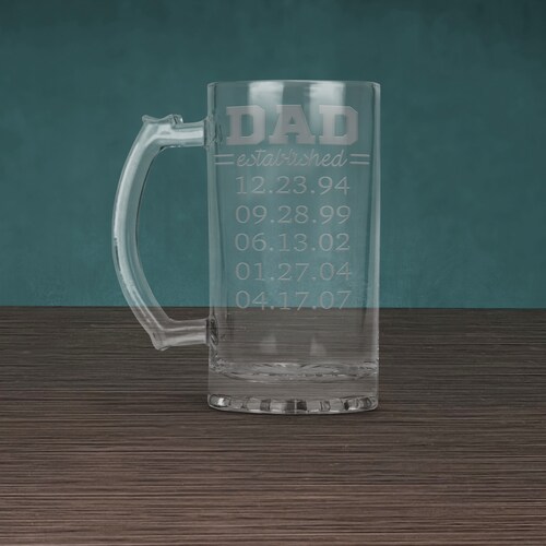 Custom Engraved Dad Established Father's Day Beer Mug | Etsy