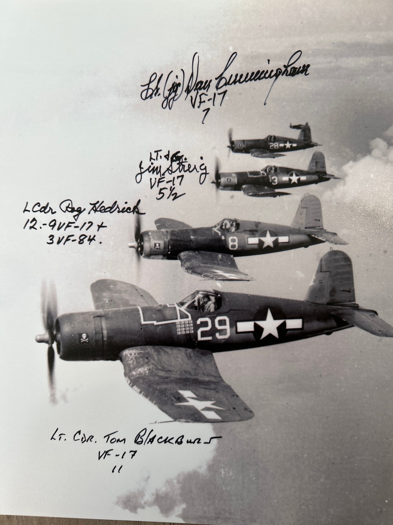 4x Signed V-17 Corsair Ace Fighter Pilot 8x10 COPY - Blackburn, Streig ...