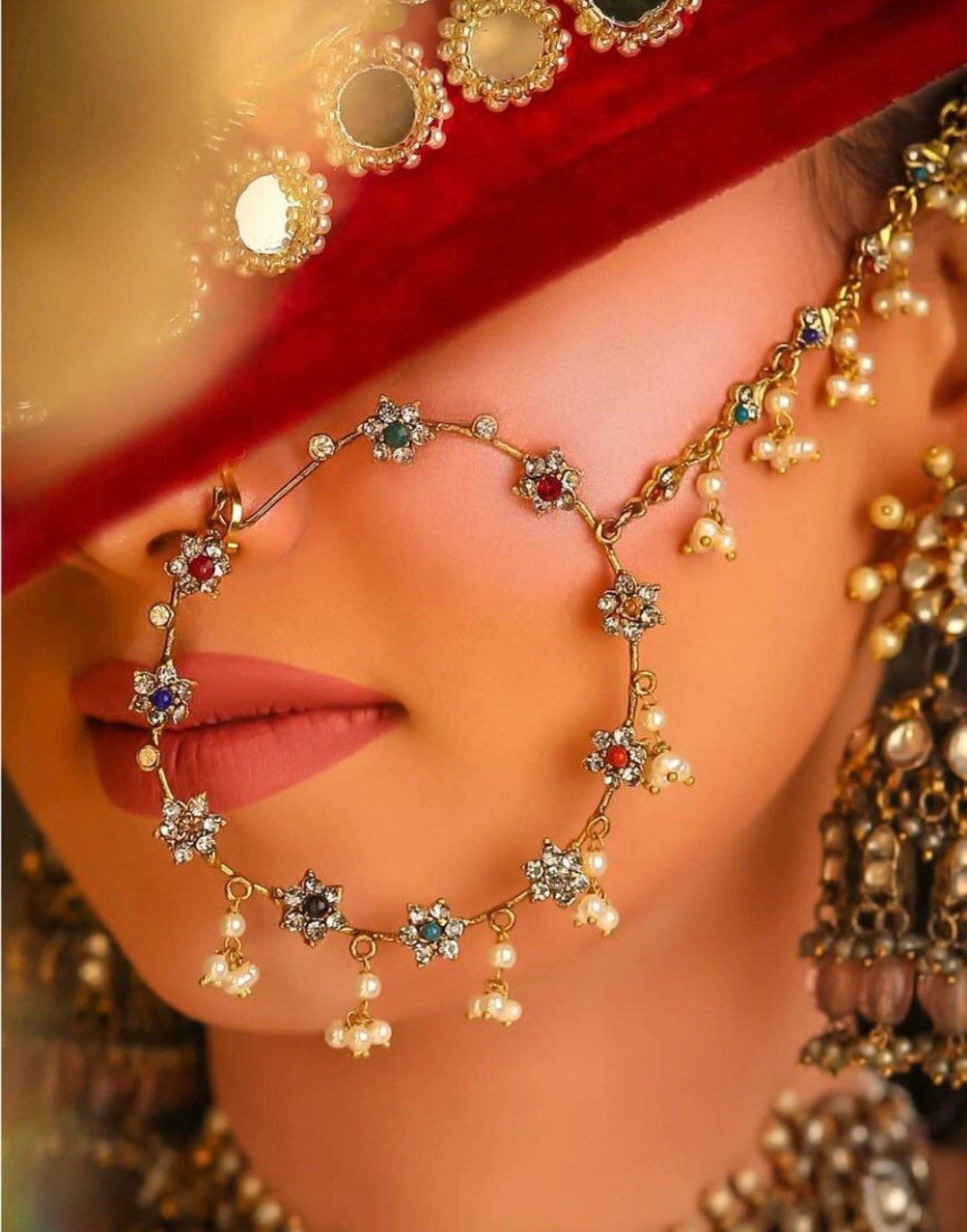 Nath Nose Pin Indian Jewelry Pakistani Jewelry Kundan Nath Indian