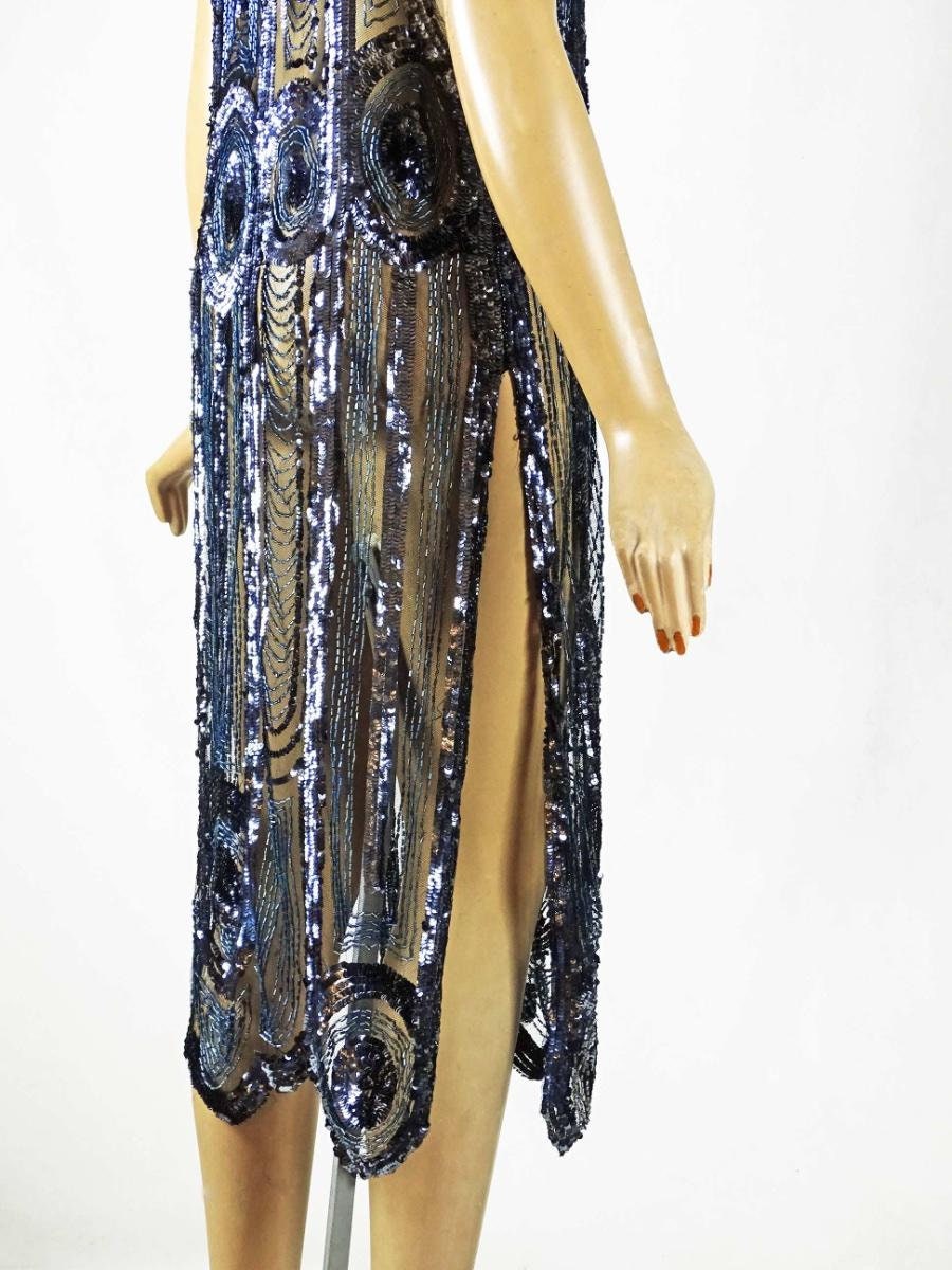 Original 1920s Flapper Beaded and Sequin Iridescent Blue Evening Dress ...