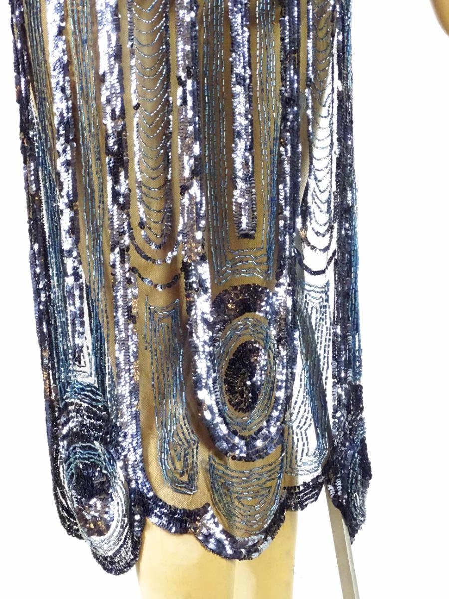 Original 1920s Flapper Beaded and Sequin Iridescent Blue Evening Dress ...
