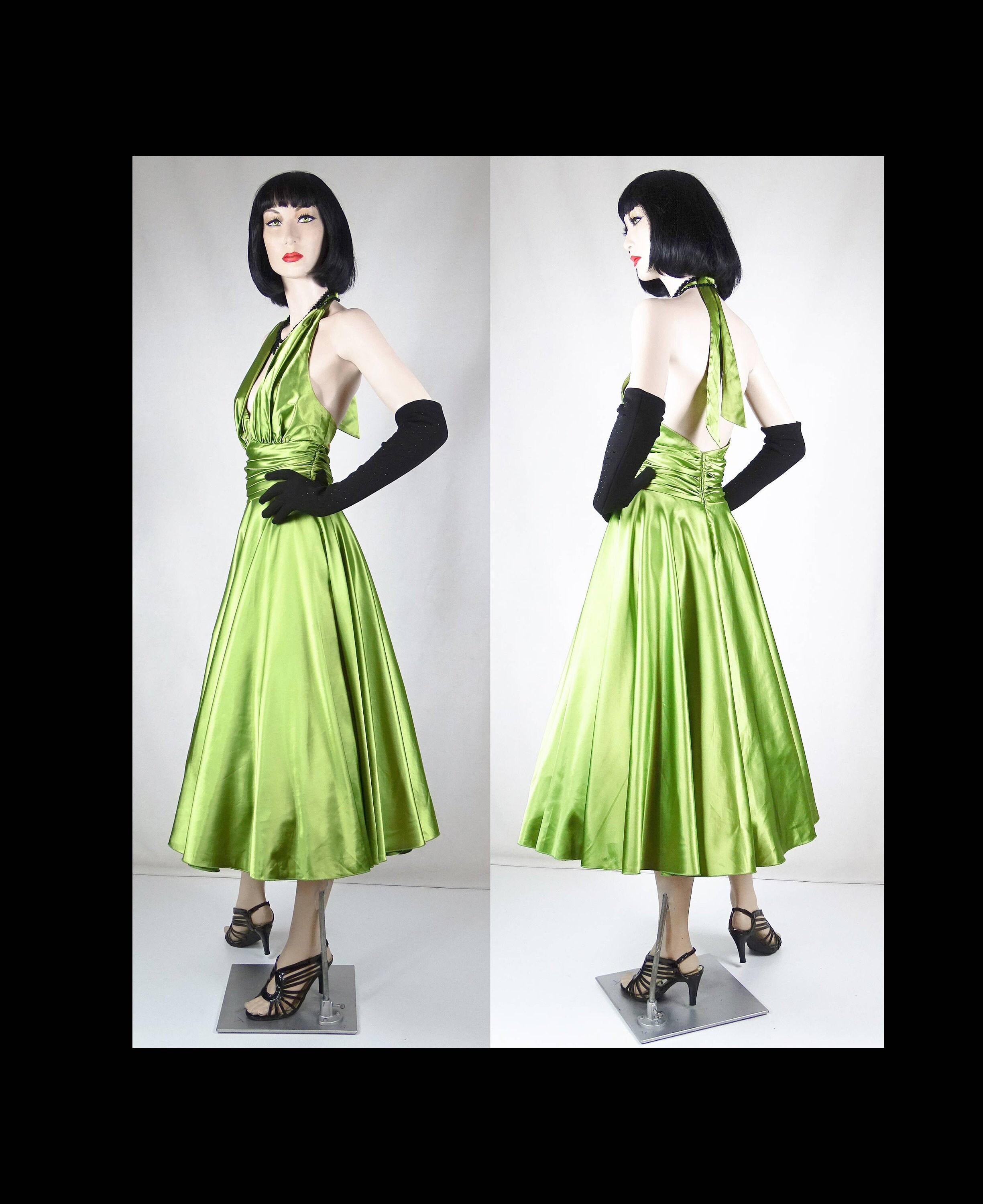 1950s Style Chartreuse Green Charmeuse Satin Party Dress Sz - Etsy Canada