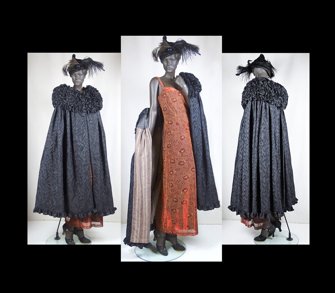 Edwardian Jacquard Silk Evening Cape With Ruffled Collar Fits Most 2114 ...