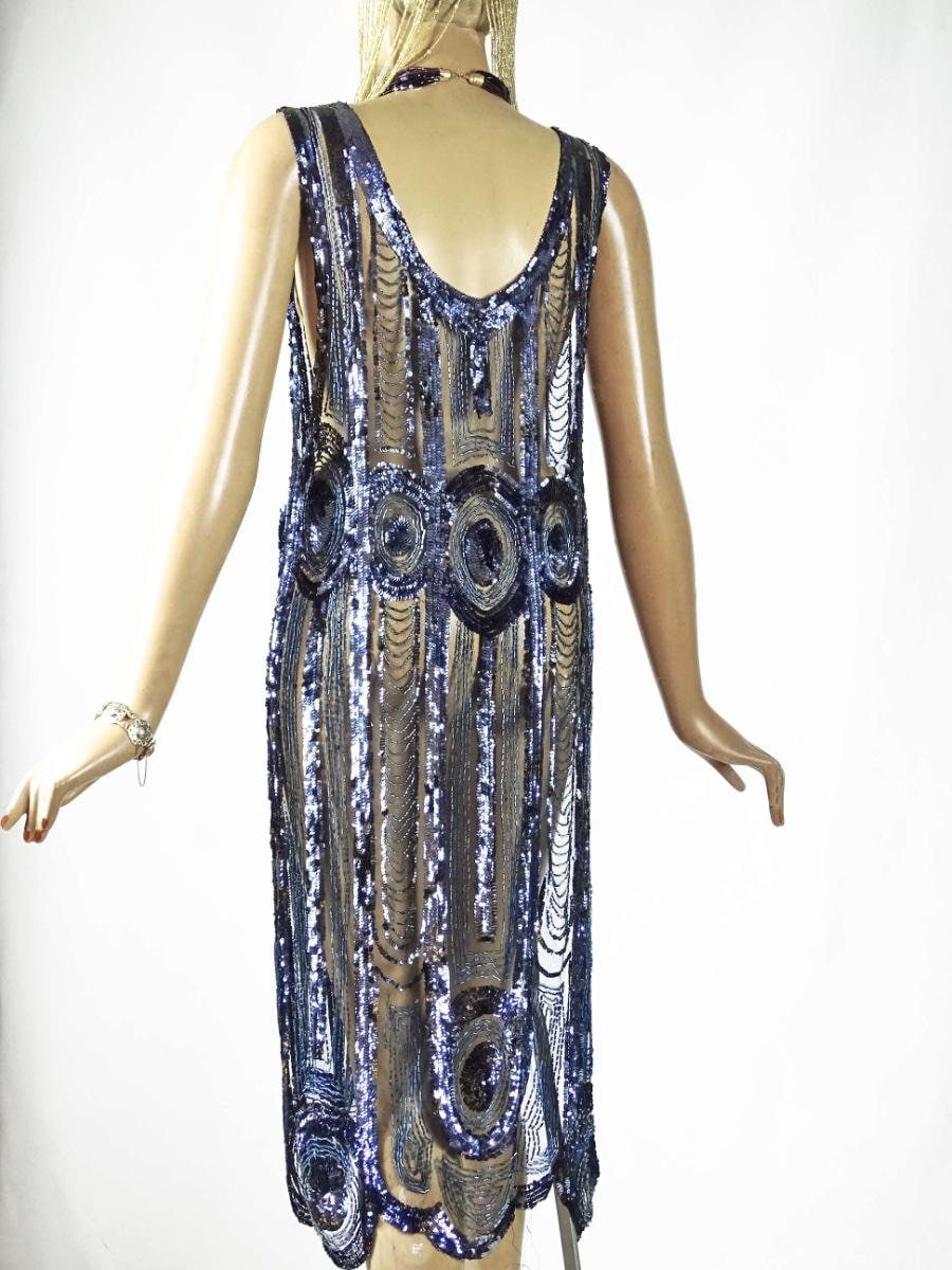 Original 1920s Flapper Beaded and Sequin Iridescent Blue Evening Dress ...