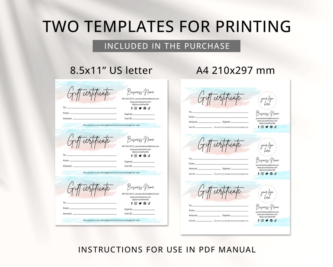 Editable Gift Certificate Template With Logo Printable Gift - Etsy