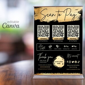 Gold Editable Price List Template Sign & Scan to Pay for Small - Etsy