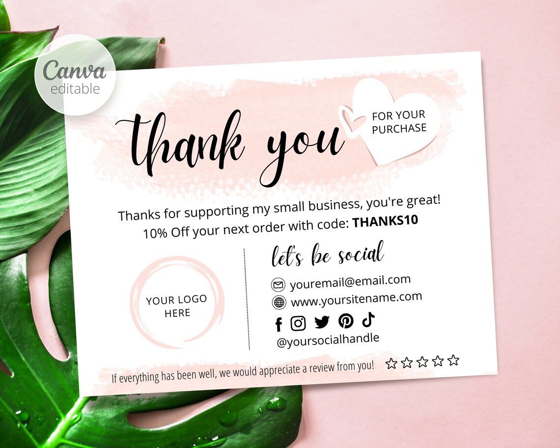 Business Thank You Card Template Printable Thank You Card - Etsy
