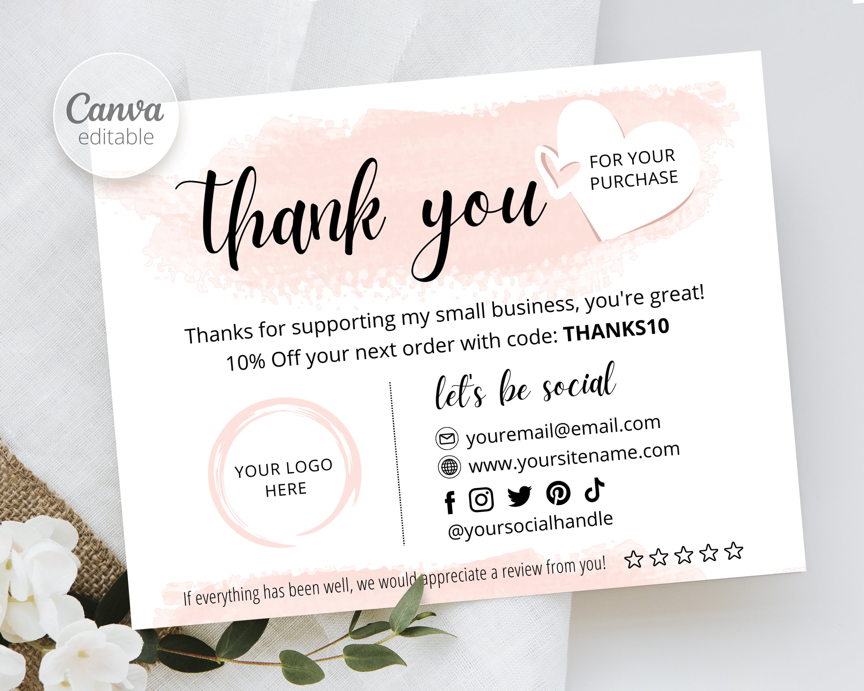 Business Thank You Card Template Printable Thank You Card - Etsy