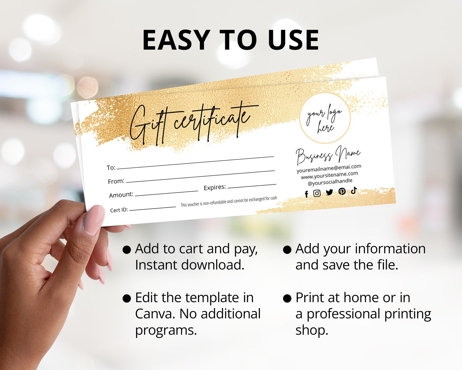 Gold Gift Certificate Template Printable and Editable - Etsy