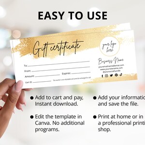 Gold Gift Certificate Template Printable and Editable - Etsy