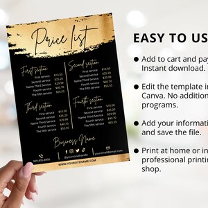Gold Editable Price List Template Sign & Scan to Pay for Small Business ...