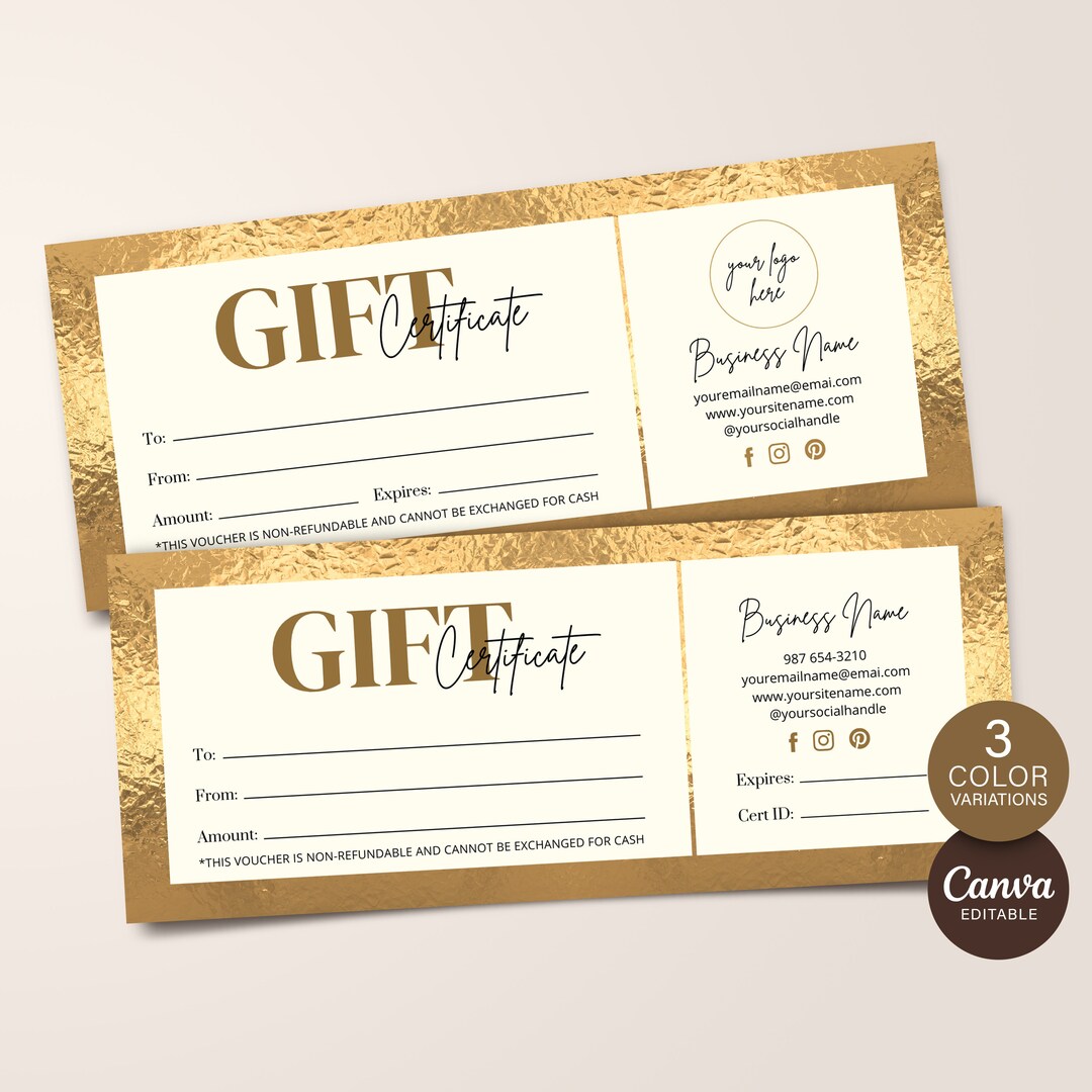 Editable Gift Certificate Template, DIY Gift Voucher, Printable ...