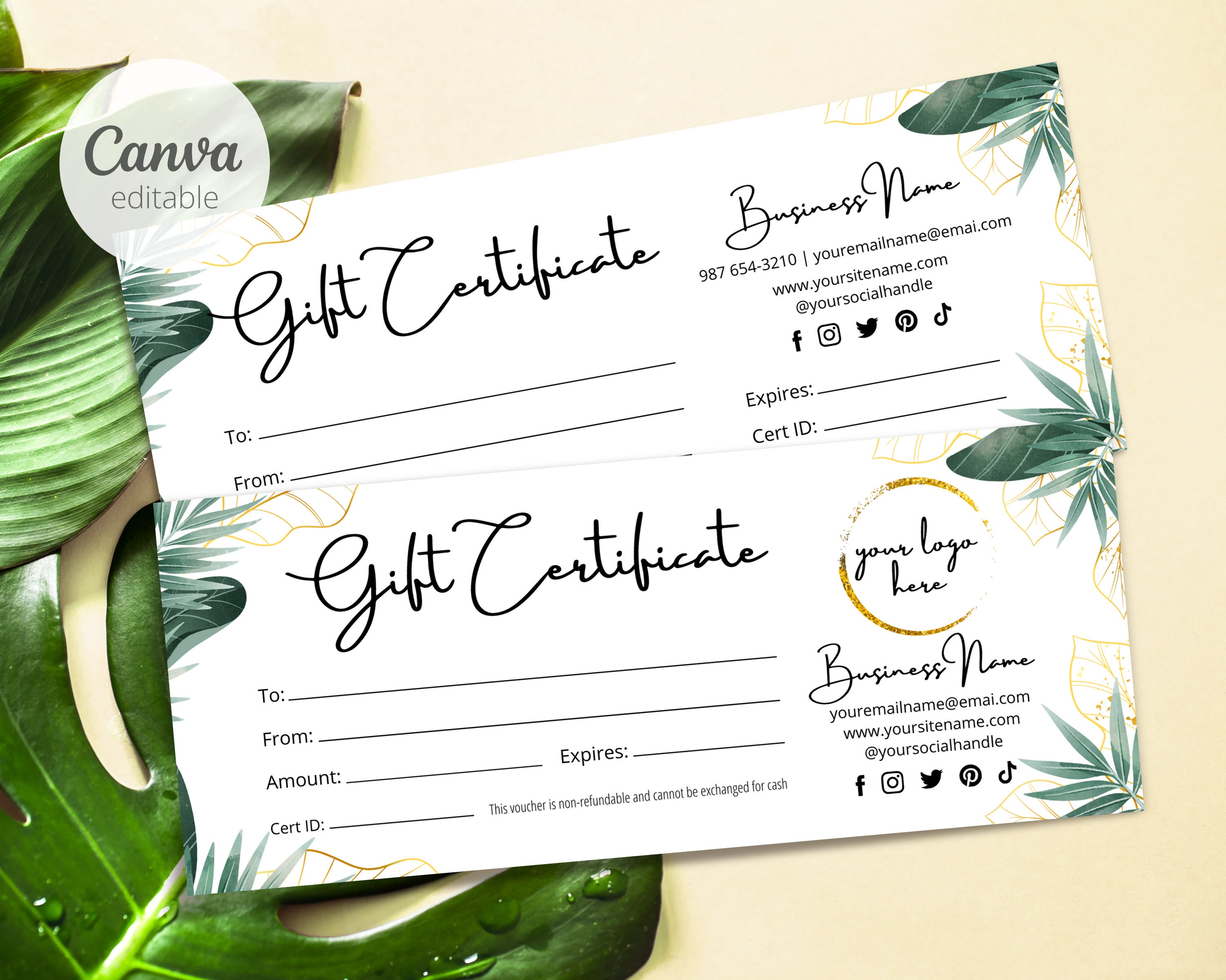 Tropical Gift Certificate Template Printable Gift Card - Etsy