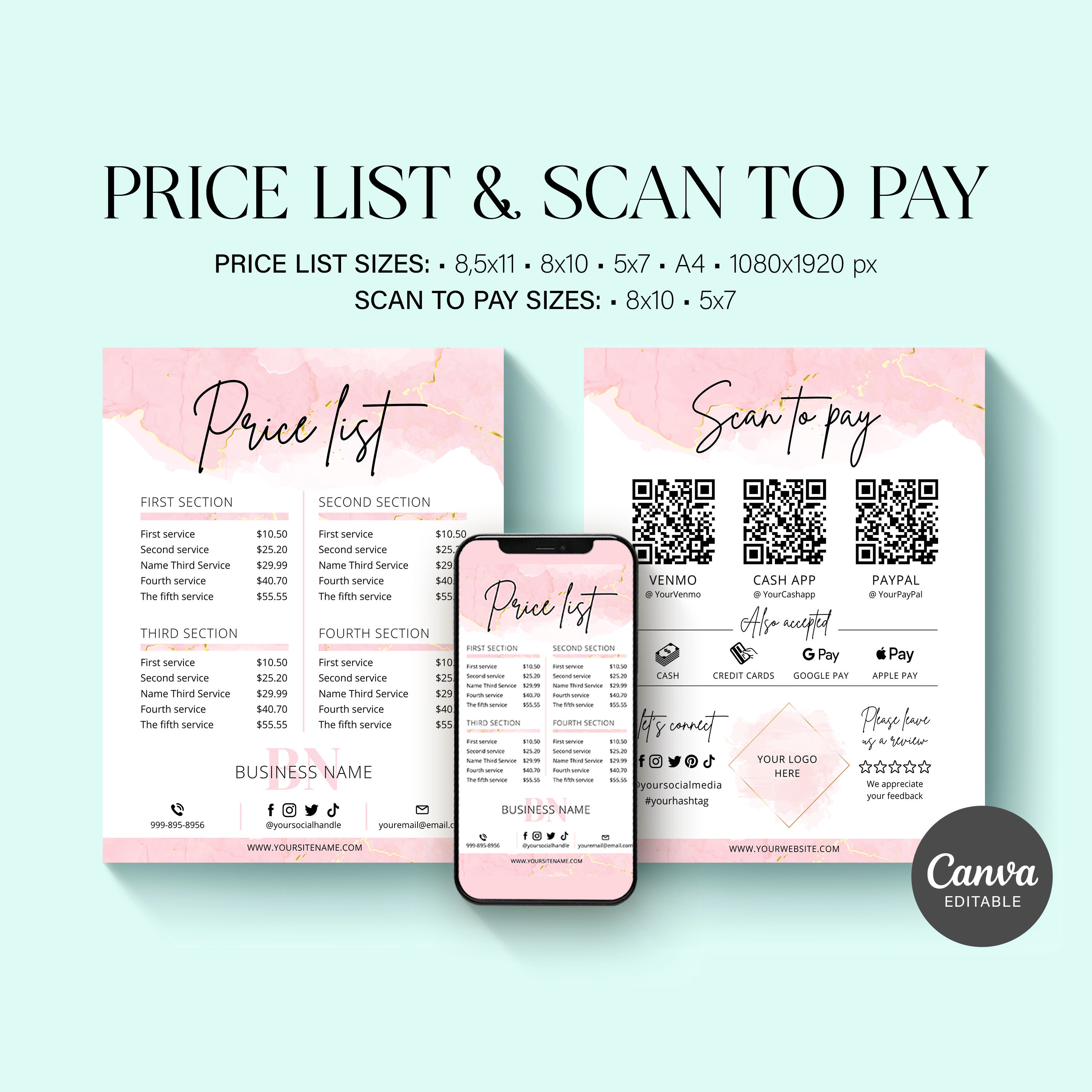 Editable Price List Template Sign QR Scan to Pay Template for - Etsy