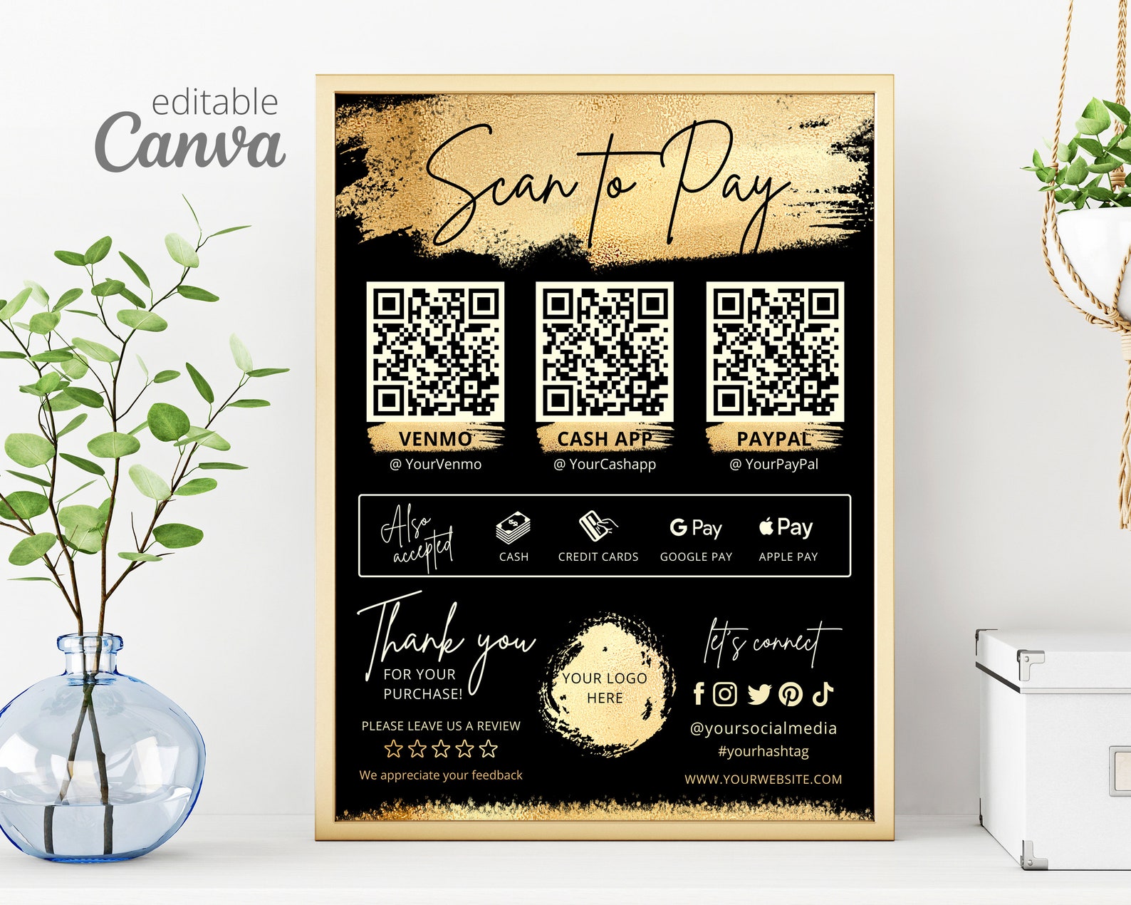 Gold Scan to Pay Template QR Code Scan to Pay Payment Sign - Etsy
