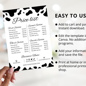 Editable Printable Price List Template, Small Business Sign, Modern ...