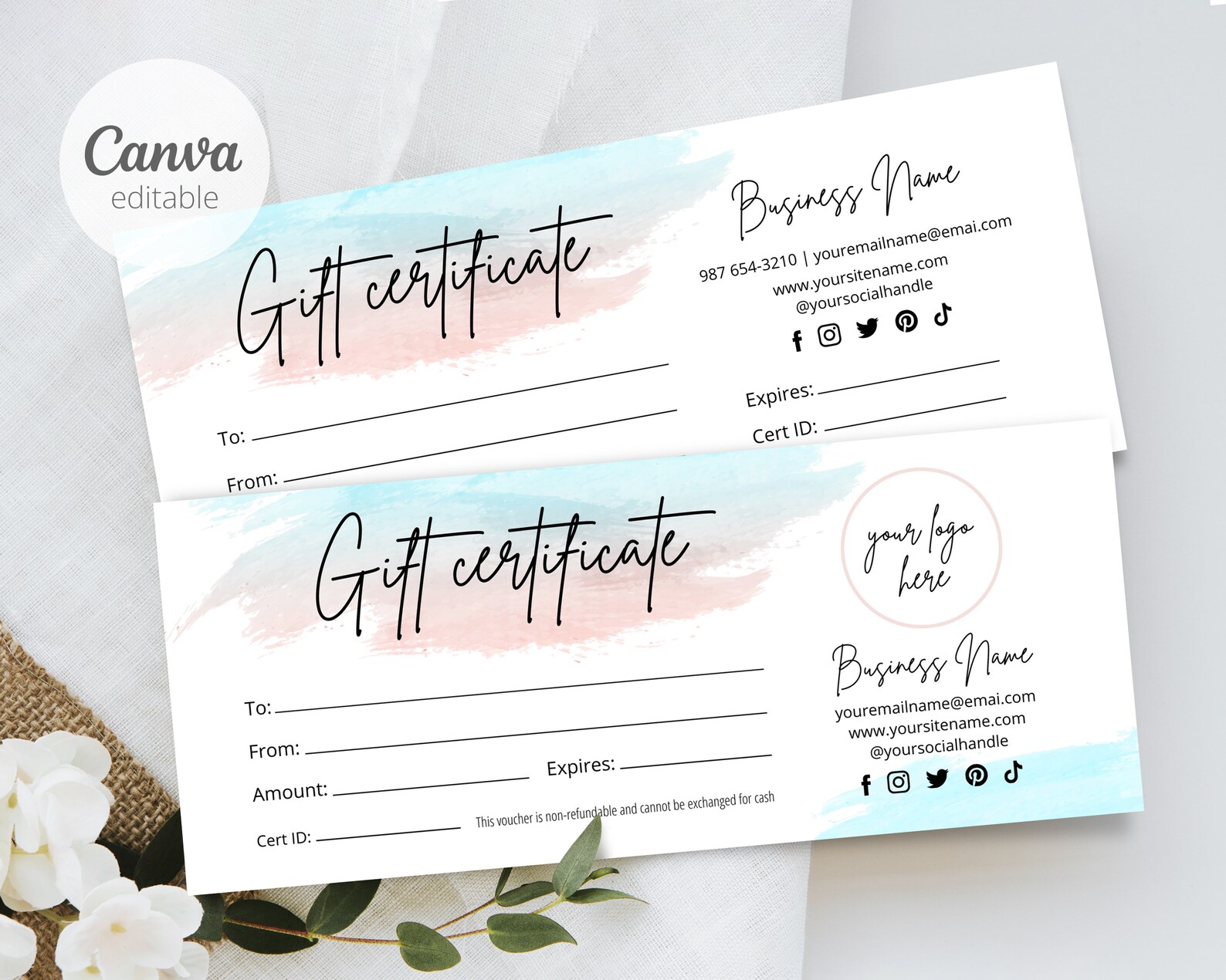 Editable Gift Certificate Template With Logo Printable Gift - Etsy