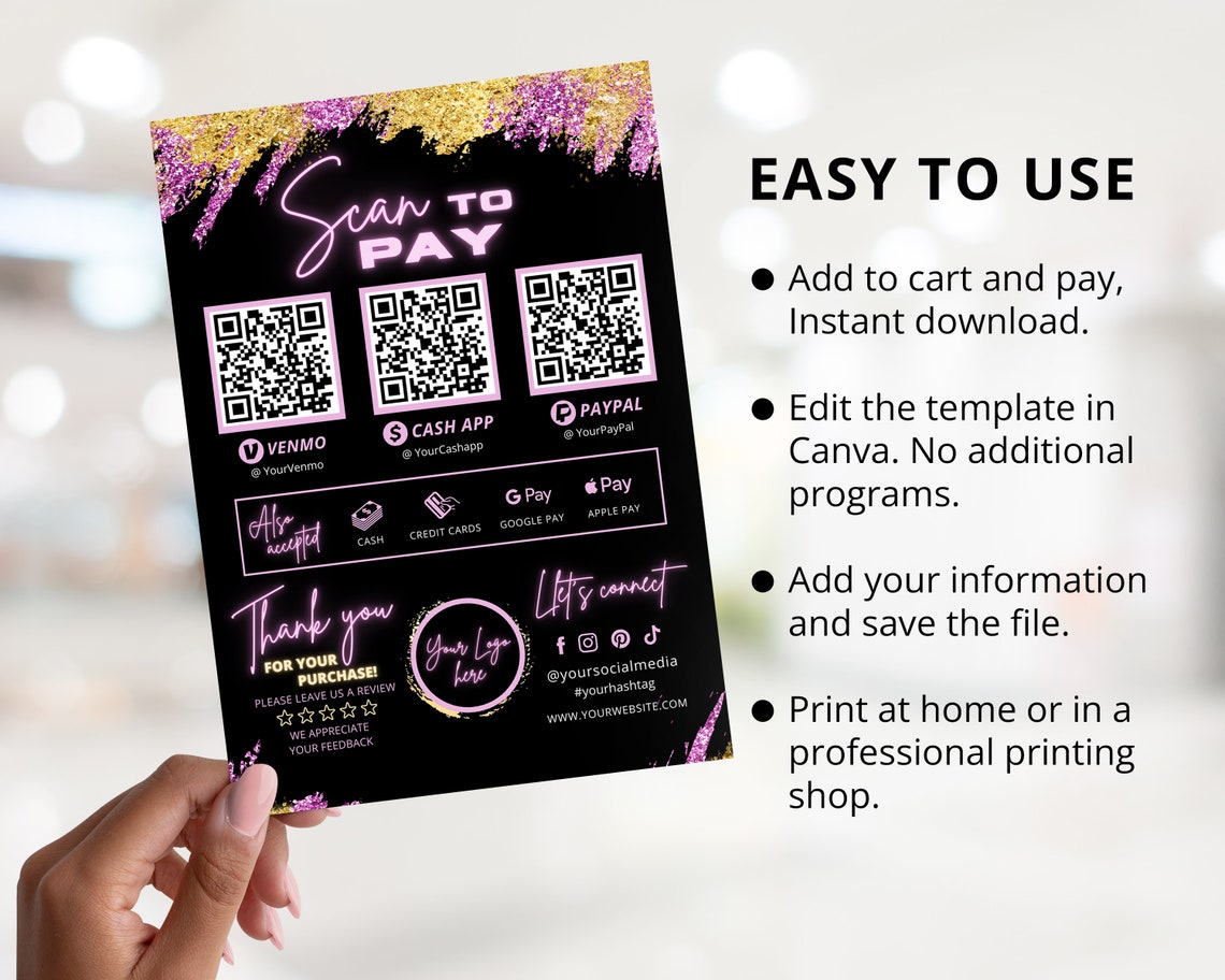 Scan to Pay Template QR Code Scan to Pay Editable Template - Etsy