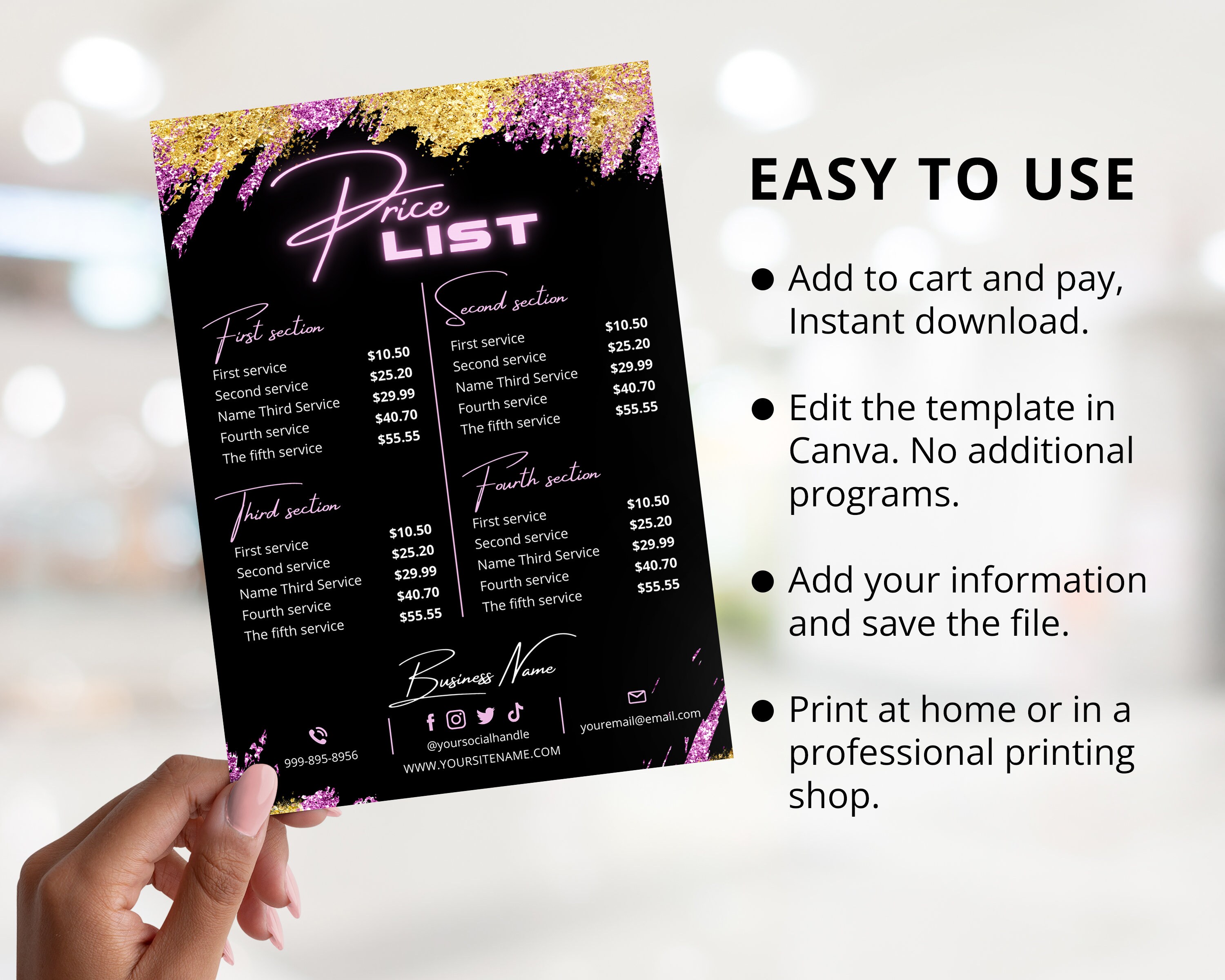 Editable Price List Template Sign Printable Price List - Etsy