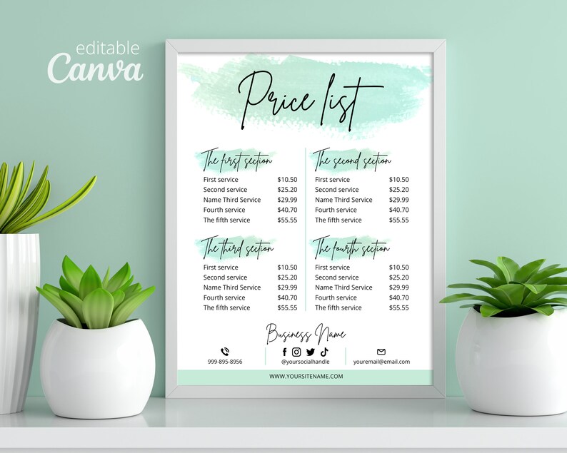 Editable Price List Template Printable Price Sheet Canva - Etsy