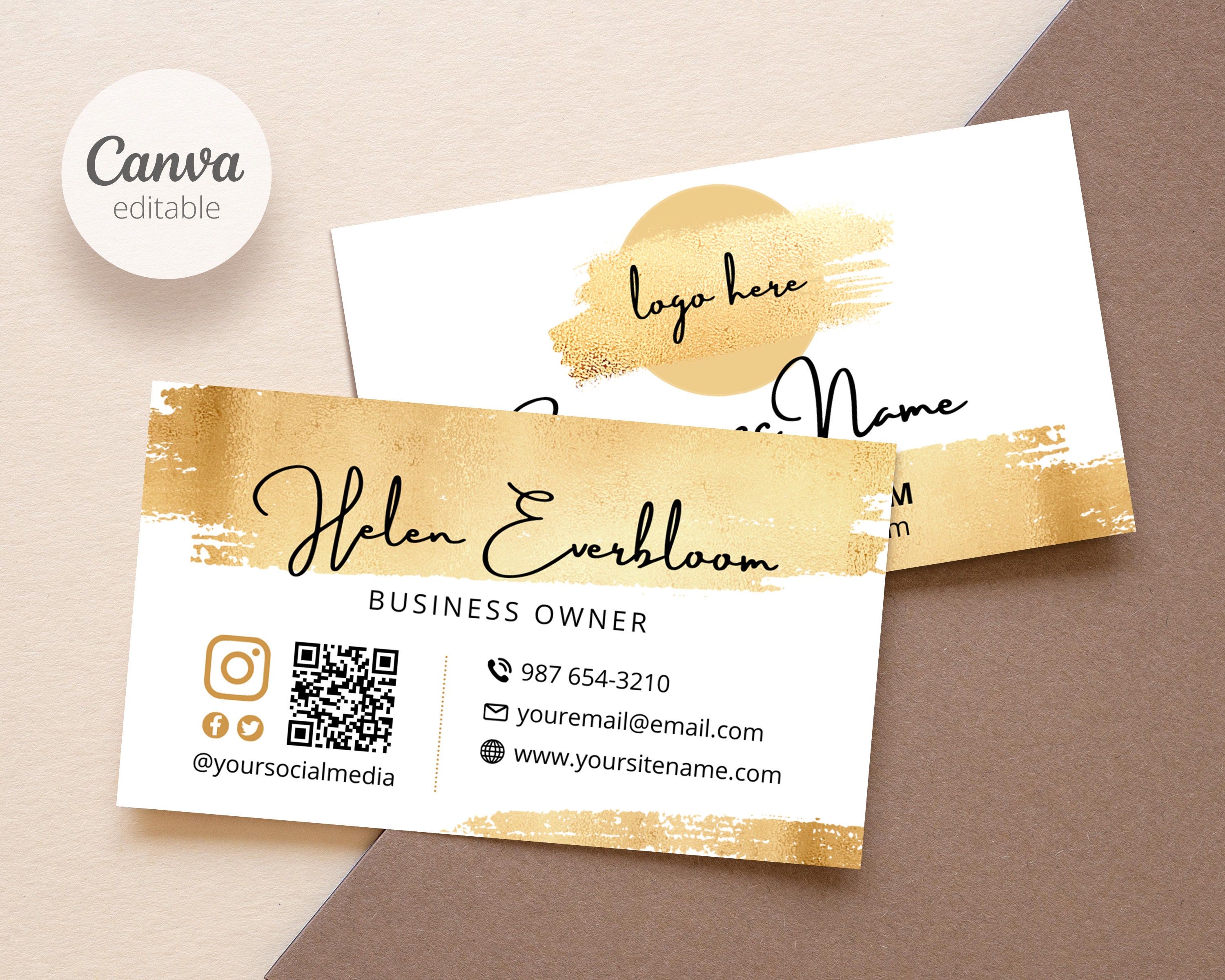 Gold Business Card Template Canva Business Card Template - Etsy