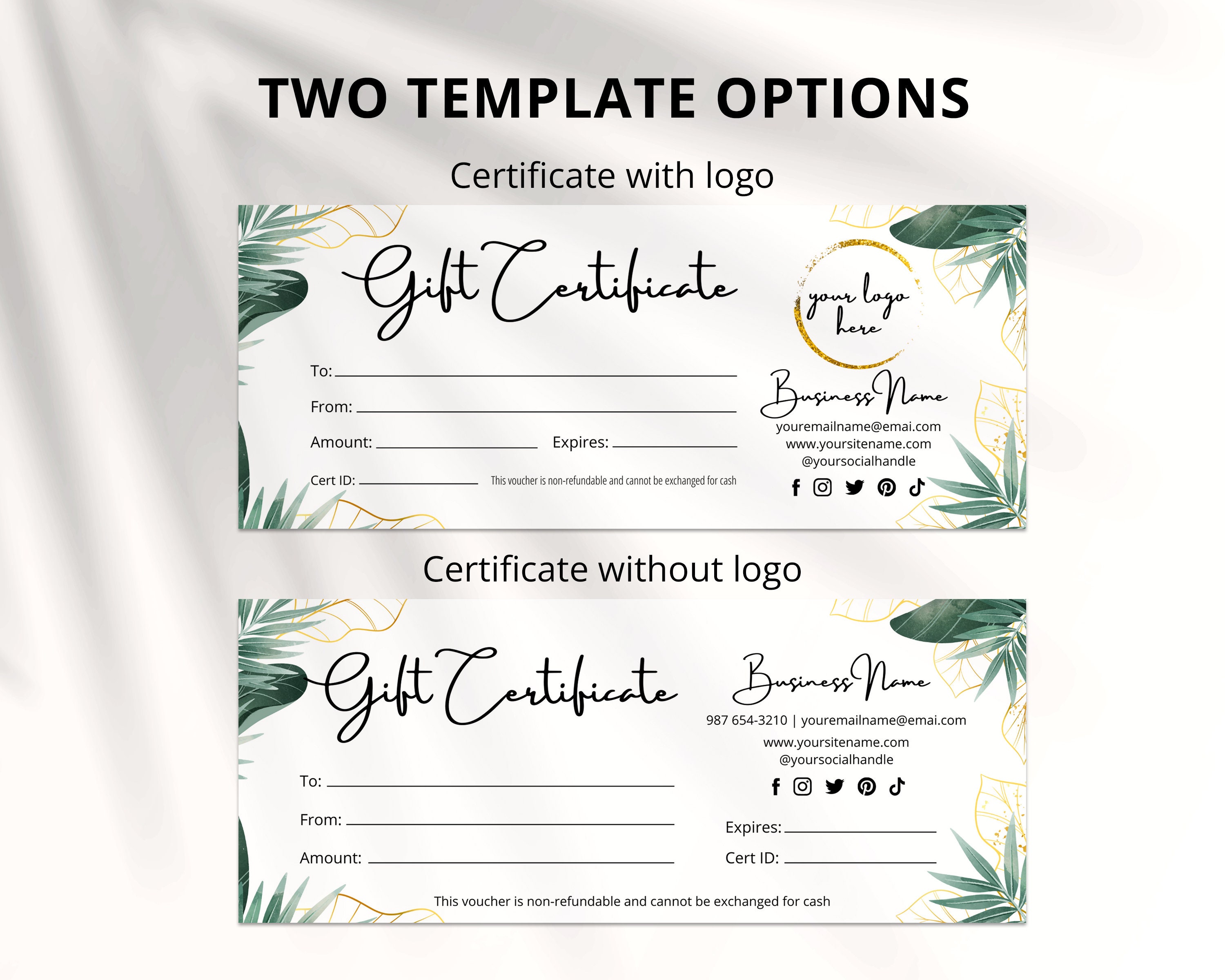 Tropical Gift Certificate Template Printable Gift Card - Etsy