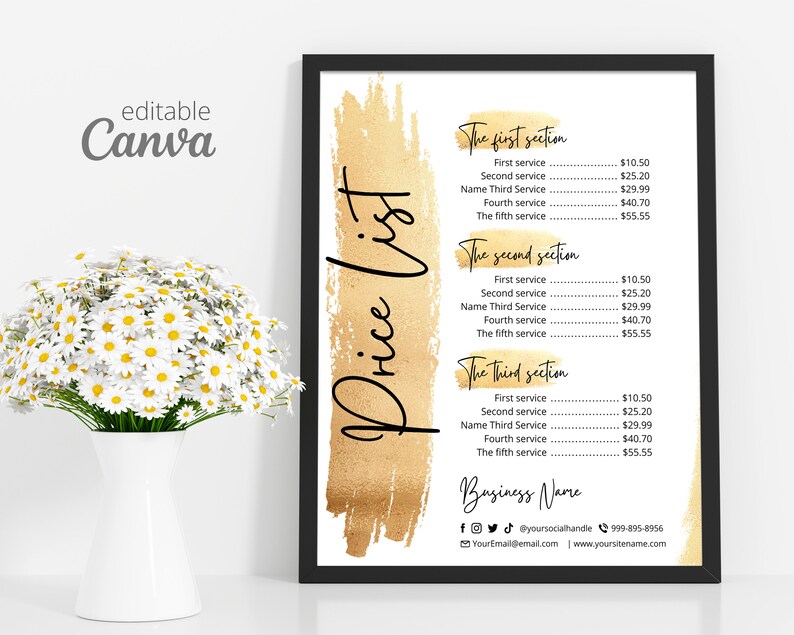 Editable Price List Template Sign for Small Business - Etsy