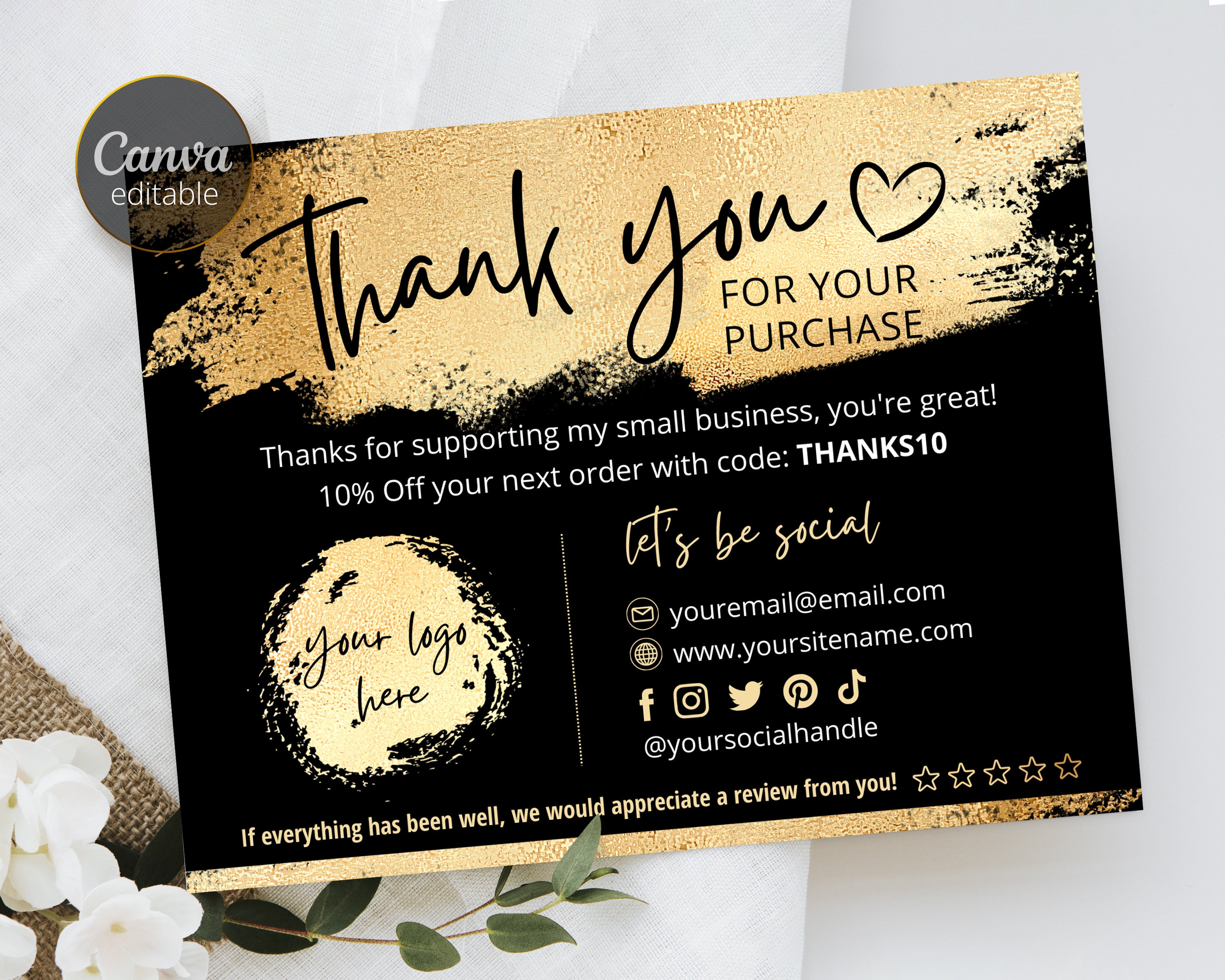 Thank You Card Business Template Thank You Cards Business - Etsy