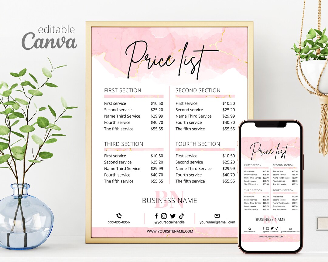 Price List Template Editable Printable Price List Template Canva, Sign ...