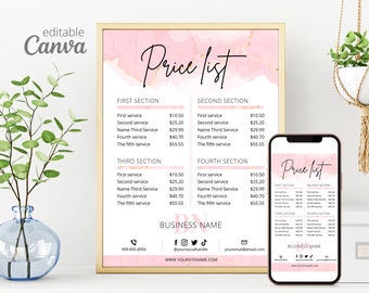 PRINTABLE EDITABLE Price List Template Small Business Price - Etsy