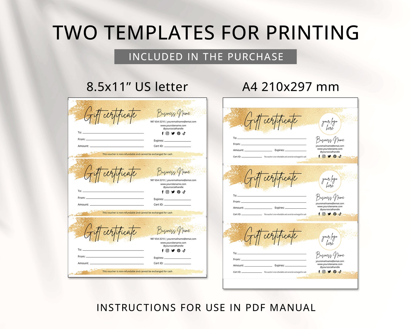 Gold Gift Certificate Template Printable and Editable - Etsy