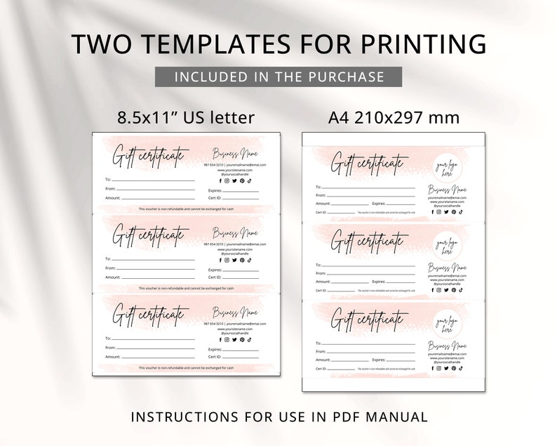 Editable Gift Certificate Template Printable Gift Card - Etsy