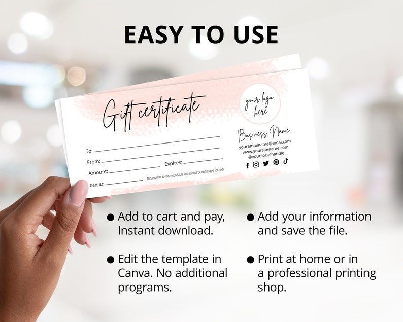 Editable Gift Certificate Template Printable Gift Card - Etsy
