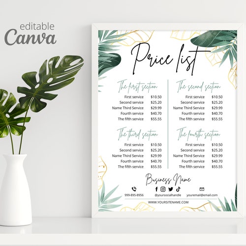 Editable Price List Template Sign for Small Business - Etsy