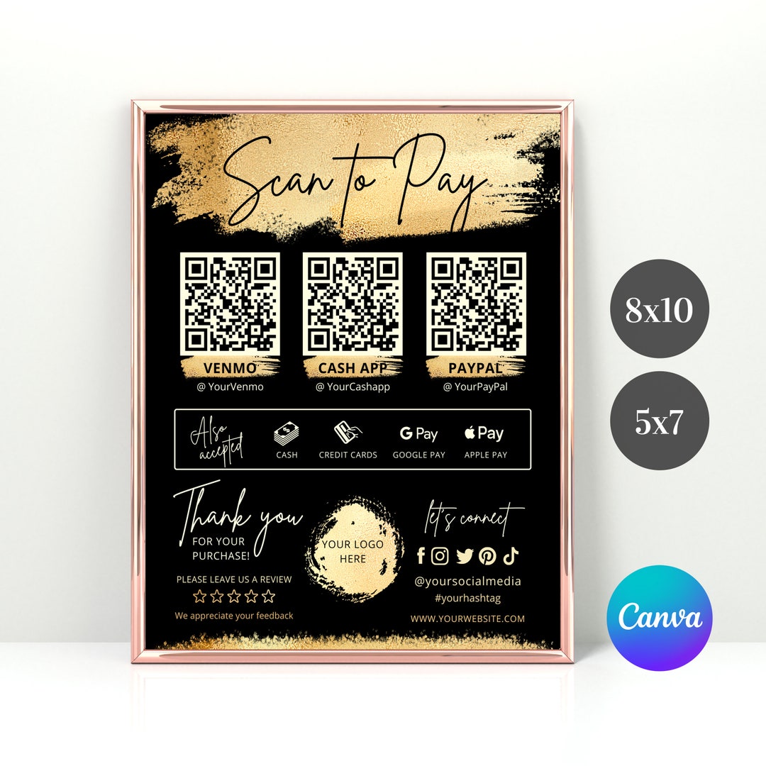Gold Scan to Pay Template QR Code Scan to Pay, Payment Sign, Editable ...