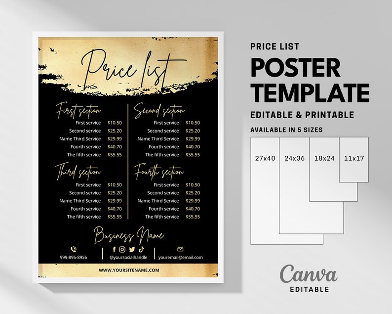 Editable Printable Price List Template Poster for Small - Etsy