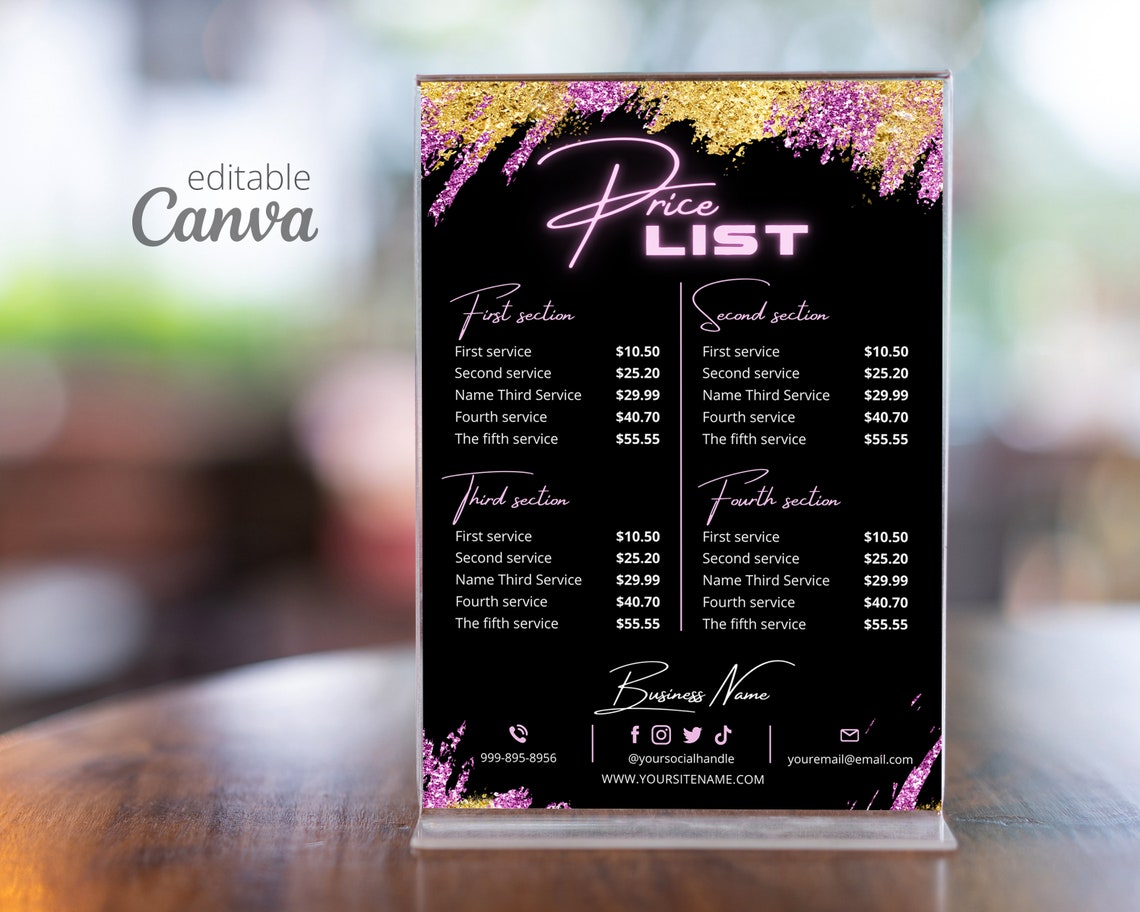 Editable Price List Template Sign Printable Price List - Etsy